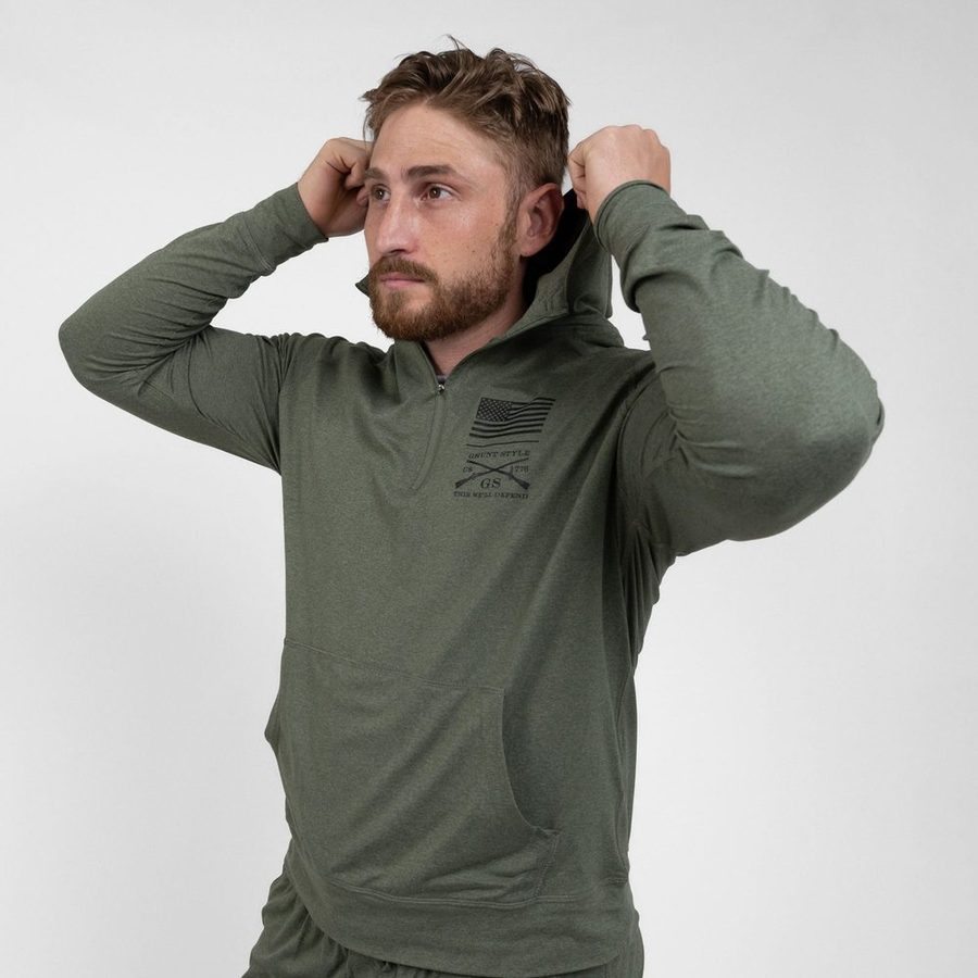 Men's All-Day 1/4 Zip Hoodie - Heather Military Green – Grunt Style, LLC