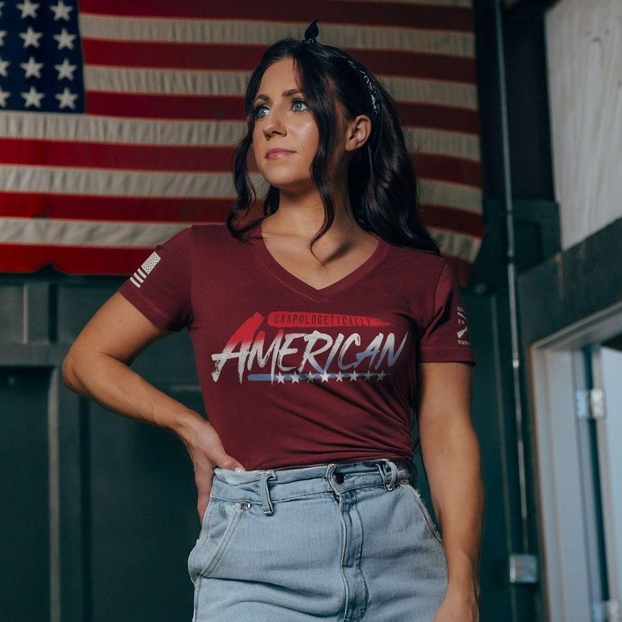 Women's Unapologetically American V-Neck - Red Plum – Grunt Style, LLC