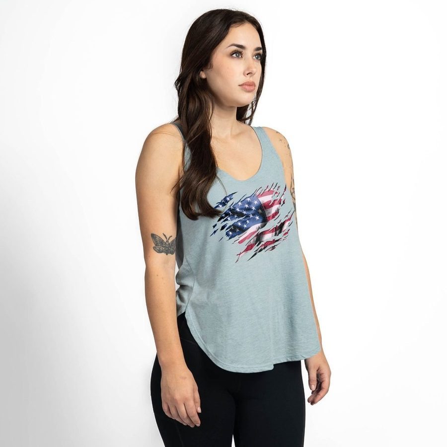 Women's Still Standing Flowy Tank - Stonewash Denim – Grunt Style, LLC