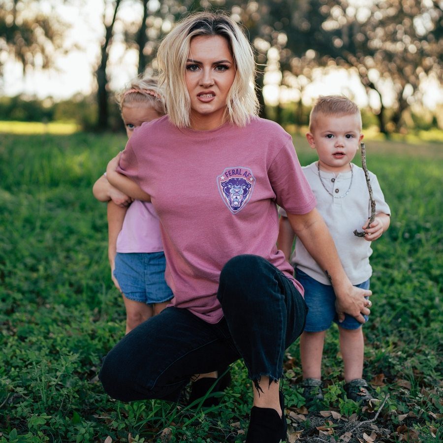 Women's Feral AF Mom Boyfriend Fit T-Shirt - Heather Mauve – Grunt ...