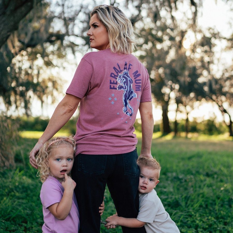 Women's Feral AF Mom Boyfriend Fit T-Shirt - Heather Mauve – Grunt ...