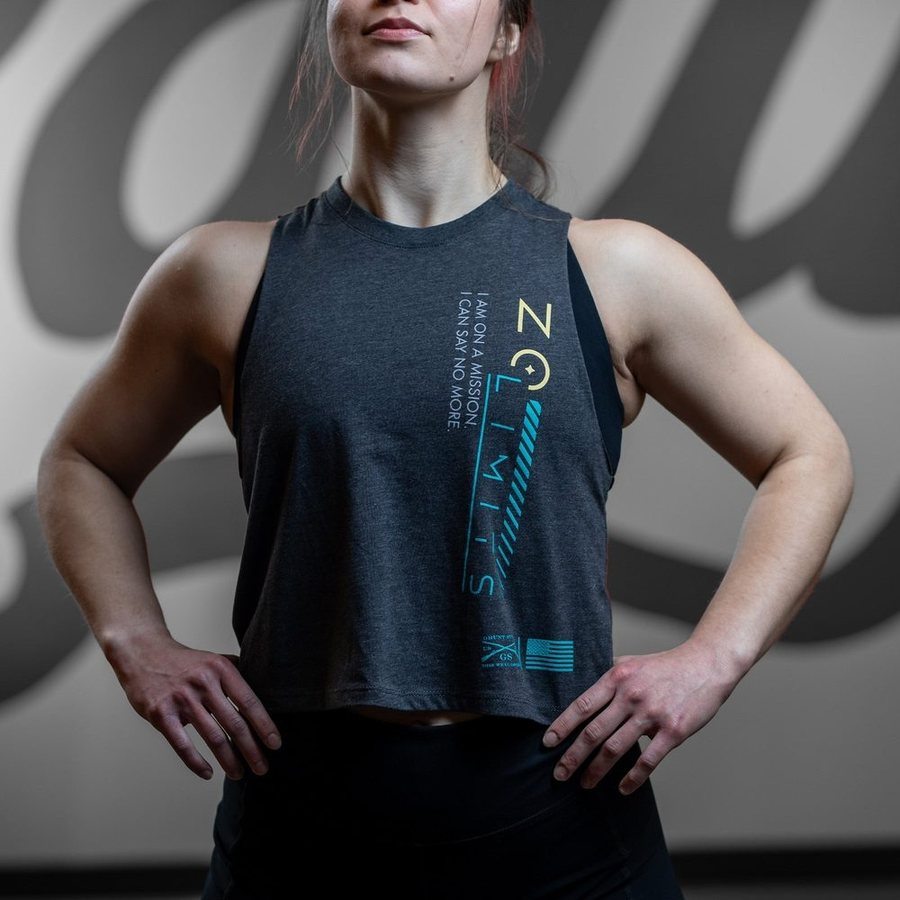 Women's No Limits Racerback Cropped Tank - Dark Heather Gray – Grunt ...