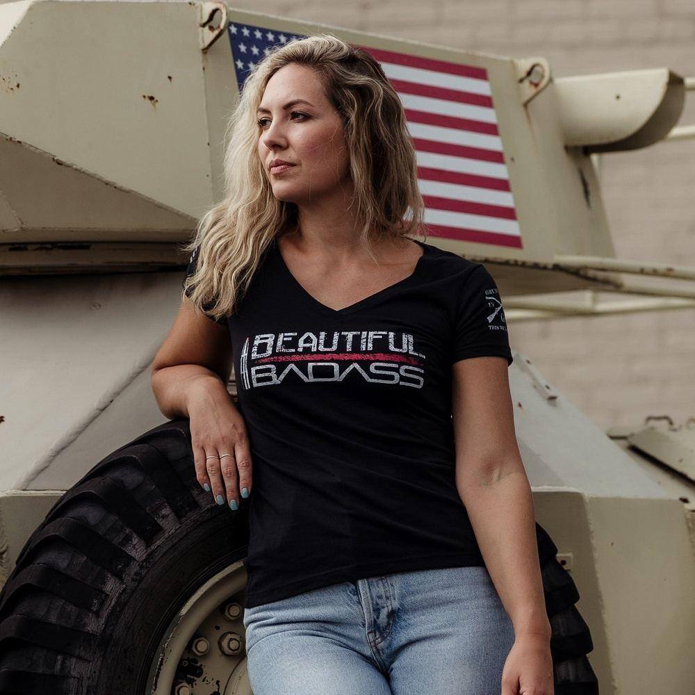 Women's V-Neck | Beautiful Badass - Black – Grunt Style, LLC