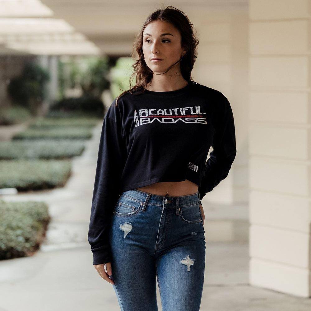 Women's Beautiful Badass Long Sleeve Cropped T-Shirt - Black – Grunt ...