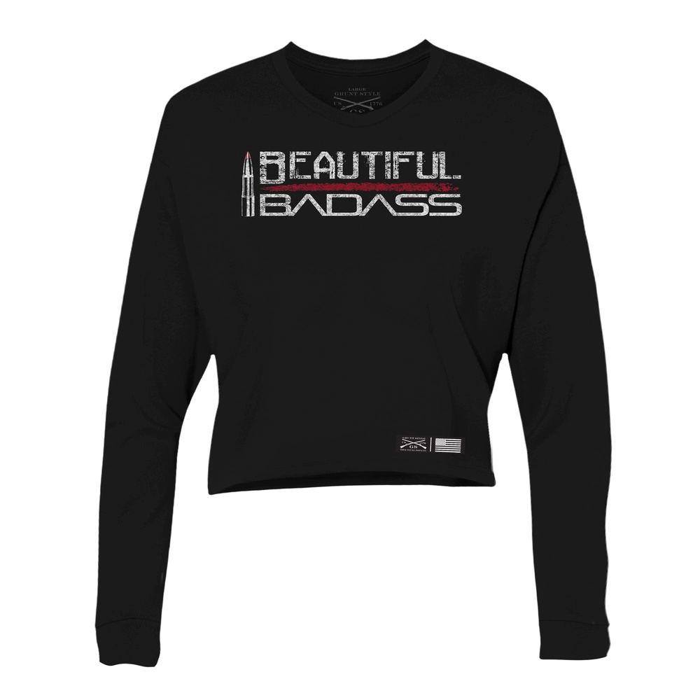 Women's Beautiful Badass Long Sleeve Cropped T-Shirt - Black – Grunt ...